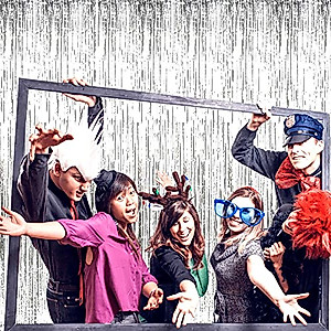 8 Pack Silver Tinsel Foil Fringe Curtain Backdrop, 3.28Ft x 8.2Ft Metallic Streamers for Photo Booth Birthday Wedding Bridal Shower Bachelorette New Year Party Thanksgiving Christmas Decorations