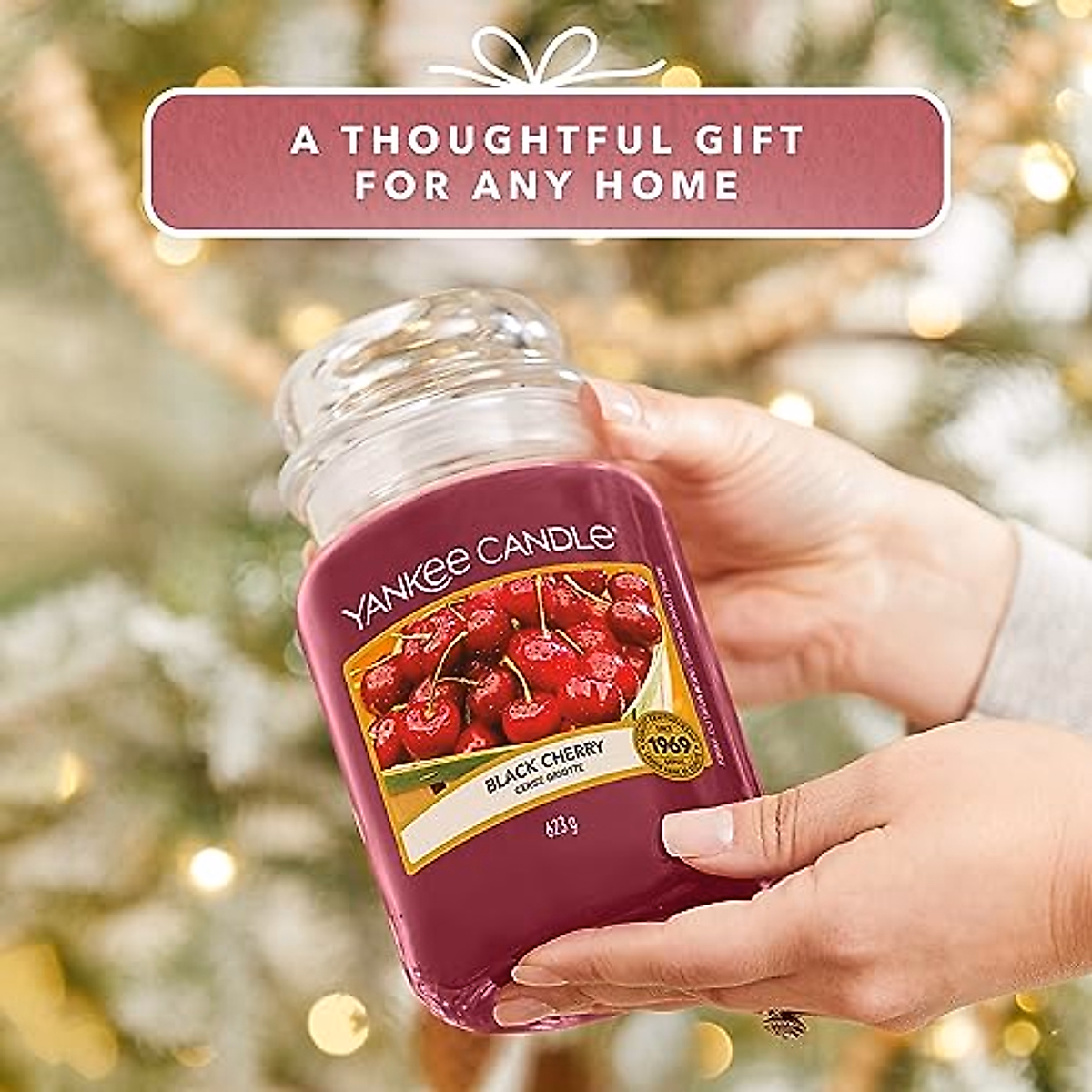 Yankee Candle Black Cherry Scented, Classic 22oz Large Jar Single Wick Candle, Over 110 Hours of Burn Time, Ideal for Home Décor and Gifting