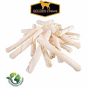 GOLDEN Chews Natural Rawhide Roll Twist Sticks 9-10 Inches Dog Treat. Extra Thick, Single Sheet. (20 Pack)