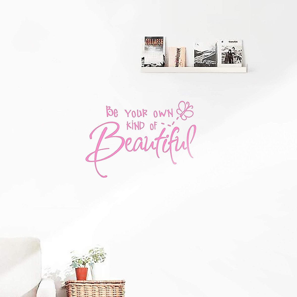 Be Your Own Kind of Beautiful Wall Stickers Quote, CUNYA DIY Vinyl Butterfly Decal Wallpaper Wall Decor for Bedroom Teen Girl Home Decoration (Pink)