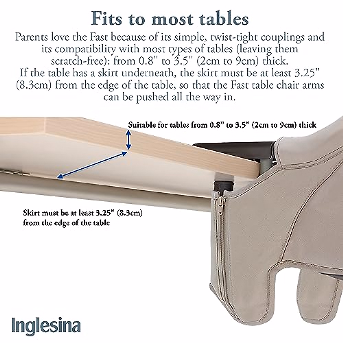 Inglesina Fast Table Chair - Award-Winning Baby High Chair for Eating & Dining - Compact, Portable & Foldable - Leaves No Scratches - for Babies 6-36 Months & 1-3 Year Old Toddler - Cream