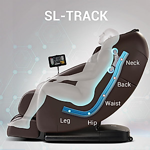 MYNTA Massage Chair, Full Body Zero Gravity SL Track Shiatsu Massage Chairs with Calf Heating, Thai Stretch, M1612 Brown