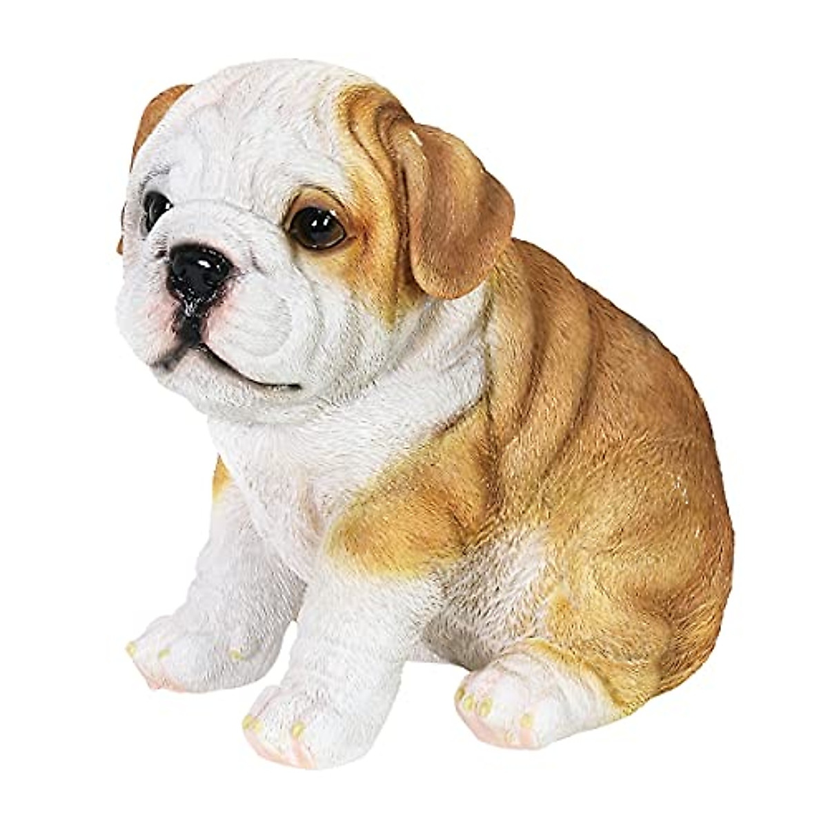 Exhart Dog Statue, Hand Painted English Bulldog Puppy Seated Garden Sculpture, Outdoor Lawn and Yard Art Decoration, 6.5 x 6 Inch