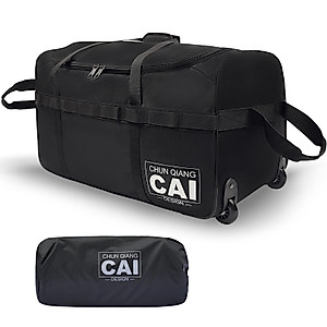 Foldable Duffle Bag with Wheels 85L/120L, Large Lightweight 1680D Oxford Duffle Luggage Bag Collapsible Waterproof Wheeled Duffle Bag for Travel Camping (26", Black)