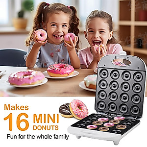 16 Hole Mini Donut Machine, Double Sided Heating Mini Donut Maker Machine,1400W Perfect for Breakfast, Snacks & Desserts,Non-stick Surface, Kid's friendly