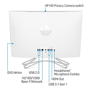 HP 22-Inch All-in-One Computer, Intel Core i3-8130U, 4GB RAM, 1TB Hard Drive, Windows 10 (22-c0030, White)