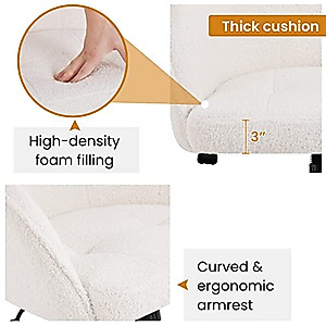 Yaheetech Modern Boucle Desk Chair, Makeup Vanity Chair with Adjustable Tilt Angle, Swivel Office Chair Upholstered Armchair Study Chair for Home Makeup Room Ivory