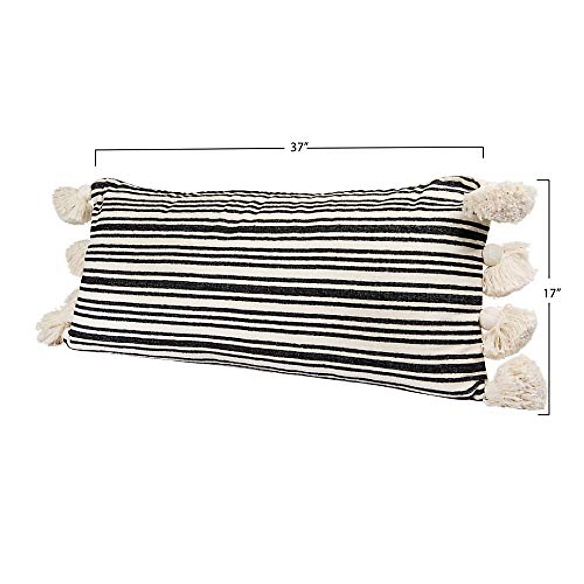 Creative Co-Op White Cotton & Chenille Woven Lumbar Raised Black Stripes & Thick Tassels Pillows