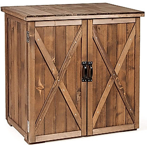 GRAFFY Garden Wooden Storage Shed, Compact Tool Cabinet with Doors and Handles, for Garden Yard Patio