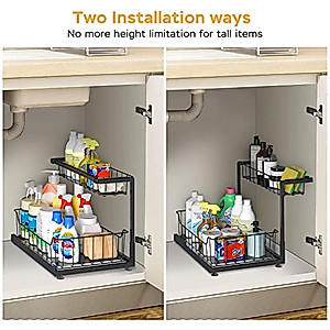 Suppino Under Sink Organizer, 2-Tier Metal Put Out Under Kitchen Sink Organizers and Storage, Sliding Shelf Cabinet Organizer for Kitchen, Bathroom, Desk, etc