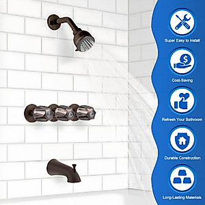 Dreyoo 3 Piece Shower Knob Replacement Compatible with Price/Pfister Verve Tub Shower, Bathtub Faucet Handle Remodel Trim Kit Include 1 Hot 1 Cold 1 Diverter and 3 Screws(Oil Rubbed Bronze)