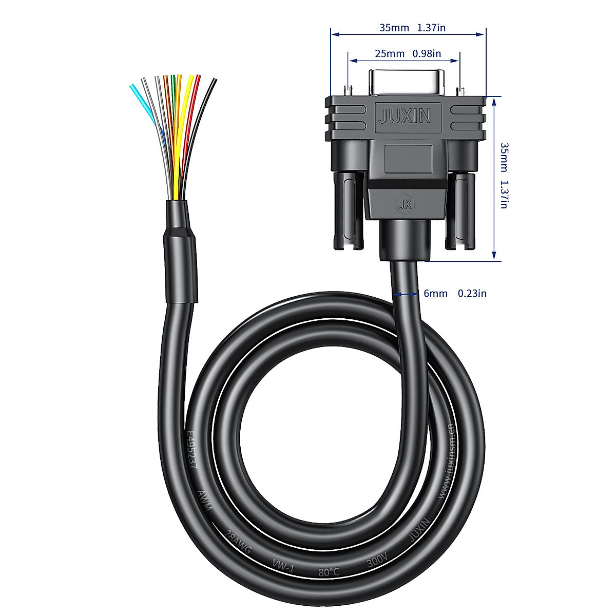 JUXINICE DB9 Extension Cable 9 PIN Female Connector to Bare Wire D-SUB 9-Pin RS232 Serial Cable with Bare Wire End Cable (DB9 Female, 3FT)