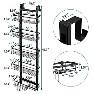 AUROPEAK Shower Caddy Over the Door, Hanging Shower Organizer Rustproof No Drilling, Adjustable Over the Shower Door Caddy Storage Rack with 5-Tier Shelf Baskets, Soap Holder, Towel Hooks for Bathroom