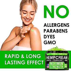 Hemp Cream - Maximum Strength - Relieve Muscle, Joint, Back, Knee - Natural Hemp Oil Extract Gel Rub with MSM - Glucosamine - Arnica - Turmeric - Maximum Strength - Formulated in USA - 3.9 oz