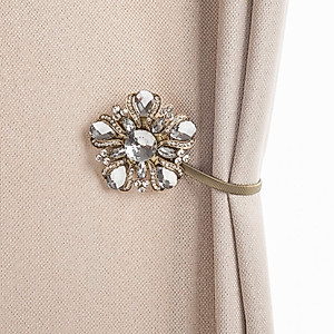 SUQ I OME Luxury Big Crystal Magnetic Curtain Tieback and Holdback Flower Curtain Clips Buckle Curtain Holder for Home Office Decoration (Bronze A,2PCS)