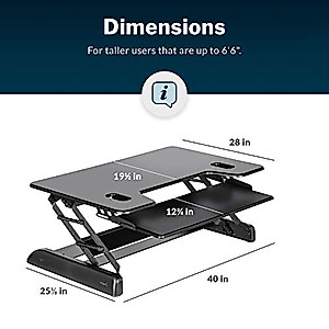 Vari VariDesk Tall 40- 2-Tier Standing Desk Converter for Dual Monitors with Keyboard Tray- Wide Workstation for Home Office, 9 Height Settings, Spring Assisted Lift, Fully Assembled, Black