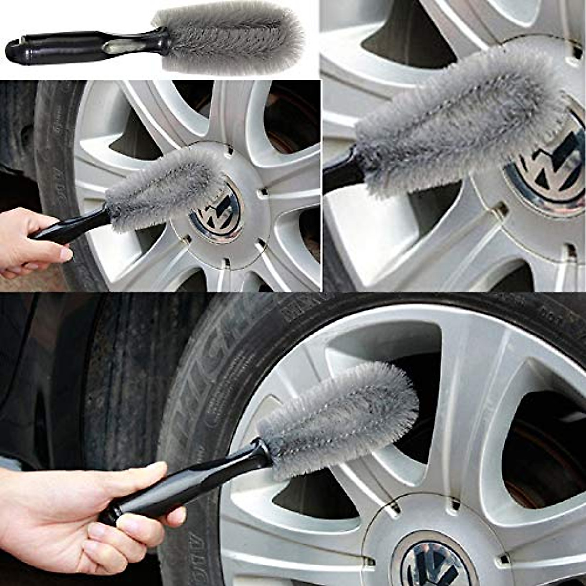 Car Cleaning Kit Wheel Brush Auto Dust Collector Tire Brush Air Conditioning Microfiber Thicken Towel Windshield Cleaning Tool Small Spray Bottle Gentle Effective Car Wash Tool Set Canvas Bag(6 Packs)