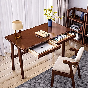 Acrylicolor Wood Writing Desk with 2 Drawer,Home Office Desk for Small Spaces Study Desk PC Table Workstation (Walnut, 39.4x23.6x29.5)