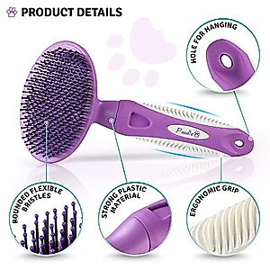 Round Bristle Pet Brush for Dogs and Cats - Gentle Grooming for Short or Long Hair - Soft Tool for Sensitive Skin Removes Dander, Dirt, and Detangles - Purple