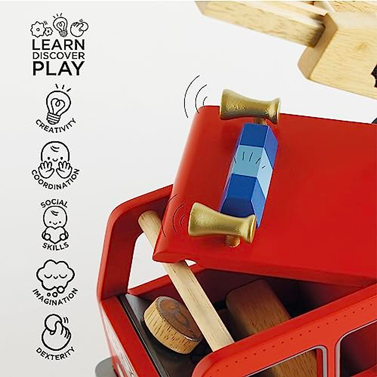 Le Toy Van Cars & Construction Collection Wooden Fire Engine Set Premium Wooden Toys for Kids Ages 3 Years & Up, Multi