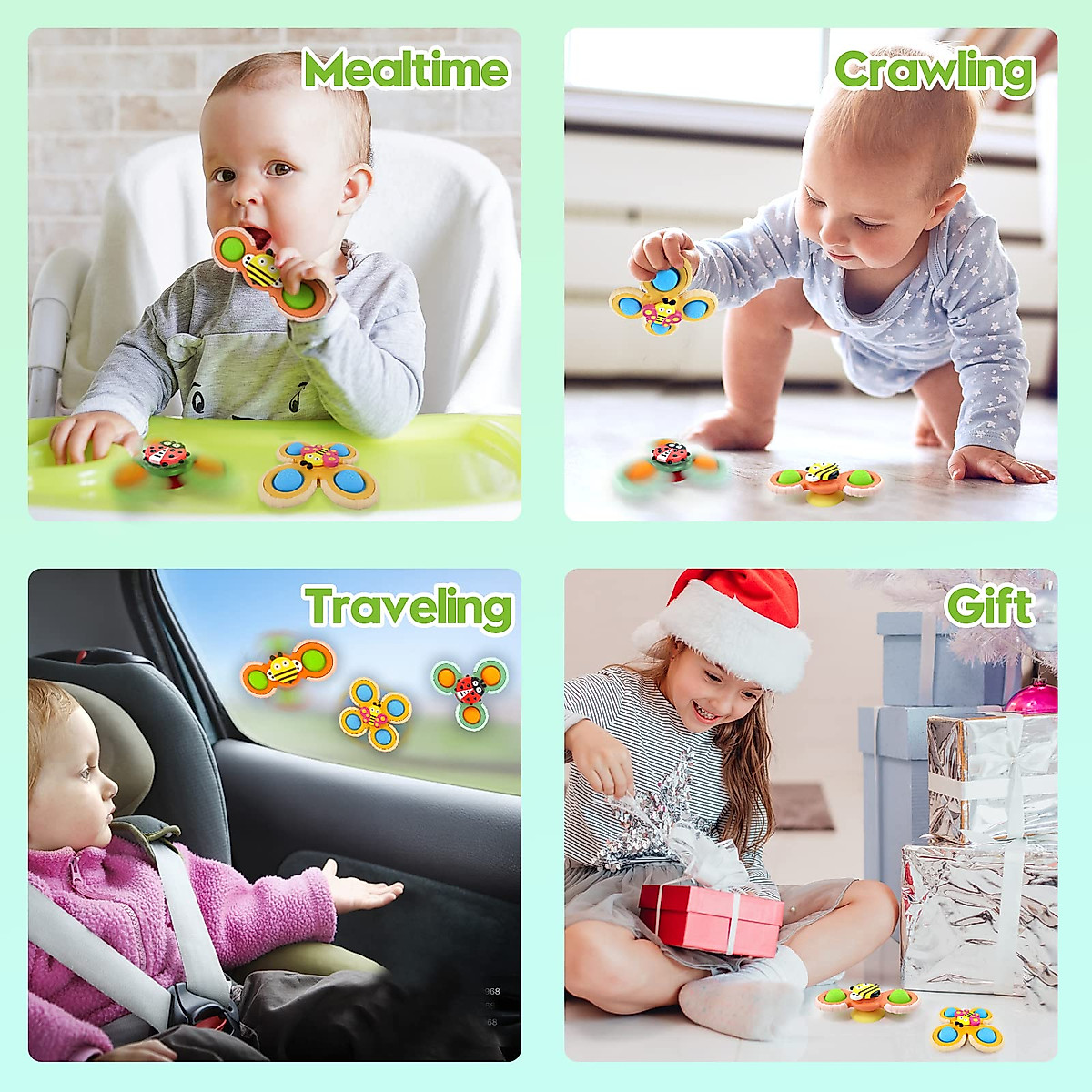 FIDWOD 3Pcs Suction Cup Spinner Toy for Baby - Bath Spinning Toys for Toddlers Infants 1+ Year Old - Sensory Fidget Toys Window Travel Airplane Bathtub Shower - First Birthday Gift for Girls Kids