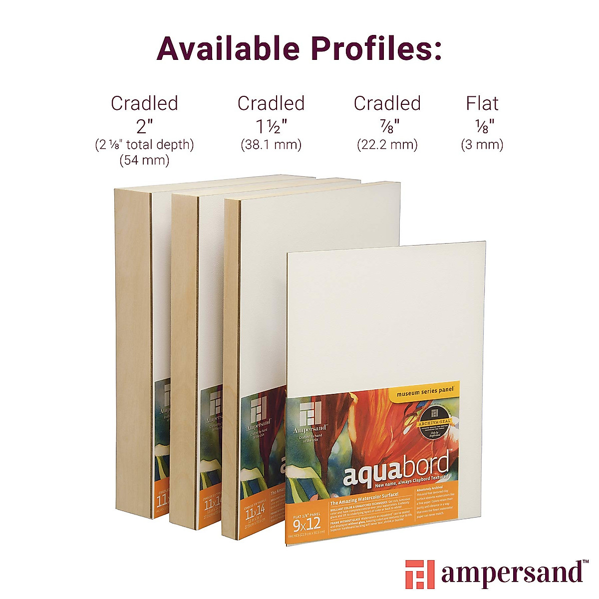 Ampersand Art Supply Watercolor Painting Panel: Museum Series Aquabord, 1/8 Inch Flat Profile, 5" x 7" - Pack of 3