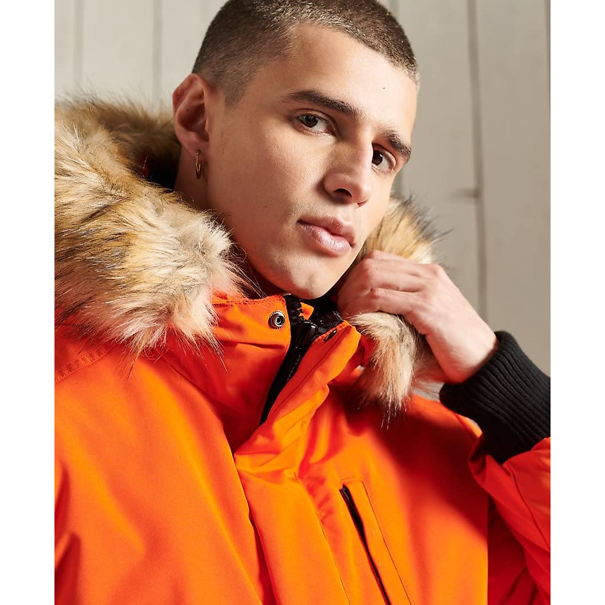 Superdry Mens Everest Bomber Jacket, Zip And Popper Fastening Orange Size M