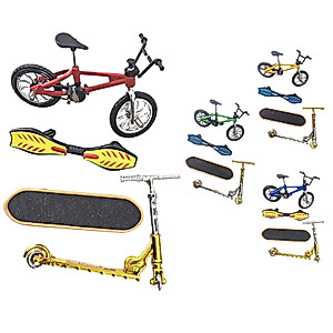 Miniature Finger Toy Set for Boys, Including Bicycle, Skateboard, Vitality Board, Scooter, Vehicle Crafts Decor for Home Red