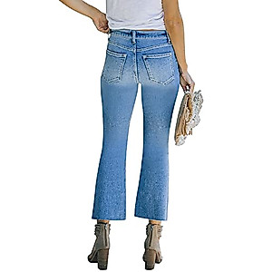 LOOKUB Women's High Waisted Crop Flare Jeans for Women Cropped Bell Bottom Jeans for Women Denim Pants with Live Hem,Light Blue,M