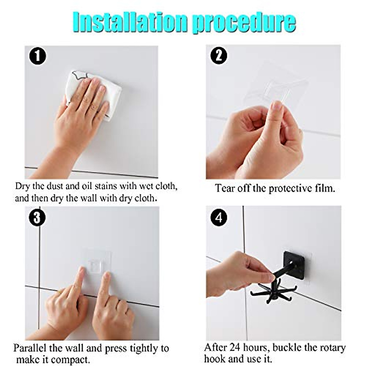 Self-Adhesive Kitchen Hooks for Hanging 360° Rotating, Waterproof Utility Hook Kitchen Towel Hooks Suction Cup Hook Holder for Bathroom Home, Stick on Wall Door Cabinet Hook for Hanging (White)