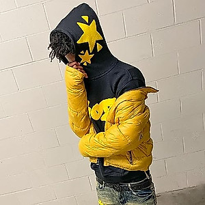 Sunwittafy Y2k Hoodie Men Women Star Zip Up Hoodie Letter Print Harajuku Oversized Sweatshirt Grunge Jacket Streetwear D-yellow