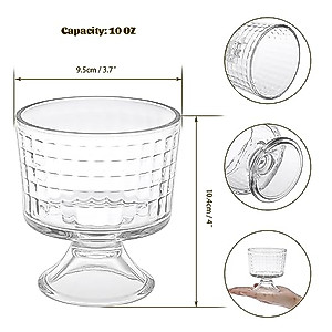 BSTKEY Set of 6 Glass Dessert Bowls/Cups, 10 Oz Cute Footed Dessert Bowls for Ice Cream Trifle Fruit Pudding Snack Salad Milkshakes Sundae Cocktail Drinks Party