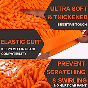 yalepire Car Wash Mitt Premium Chenille Sponge Mitt Scratch & Lint Free Microfiber Wash Mitt for Car Cleaning Mitts Washing Gloves Tools - 2 Pack