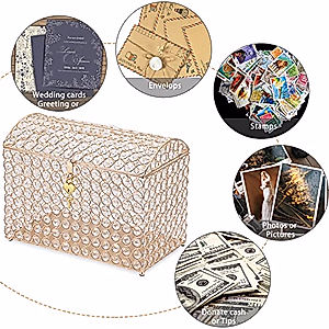 ELLDOO Crystal Wedding Card Box with Heart Lock, Money Card Box Treasure Chest Style Gold Gift for Wedding Receptions, Centerpiece Decor, Anniversary, Keepsake, Gift Display Box