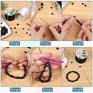 Stretchy String for Bracelets, Anezus 2Pcs Elastic String Jewelry Bead Cord with Large Eye Beading Needles for Seed Beads, Pony Beads, Clay Beads, Bracelet, Necklace and Jewelry Making, Black & White