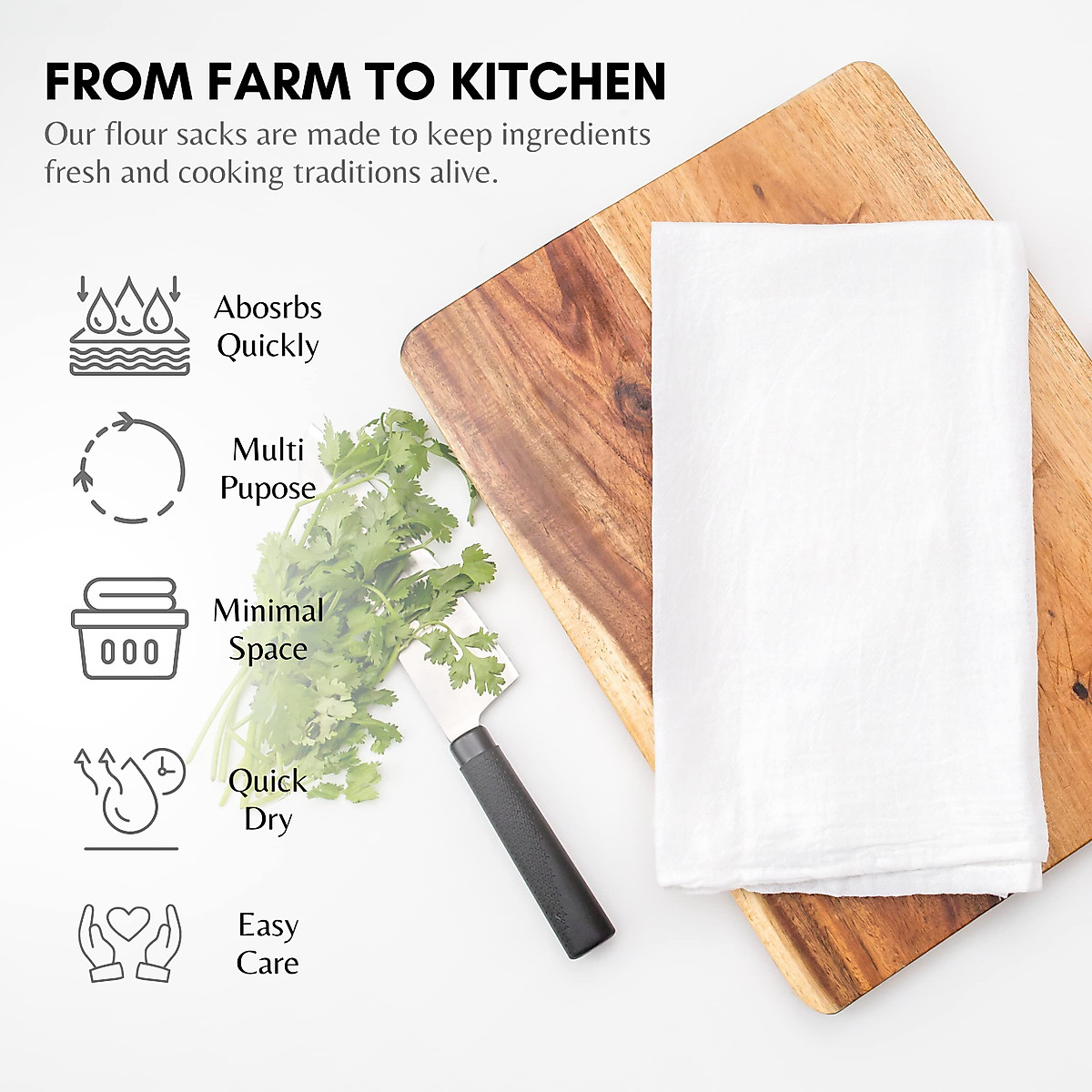 GOLD TEXTILES White Flour Sack Towels (24 Pack - 28x28) 100% Cotton Kitchen Towels – Multipurpose, Soft & Absorbent, Quick Dry with Easy Care