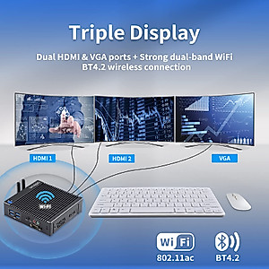 VNOPN Mini PC Intel N3150 Quad Core,Fanless Mini Computer 8G DDR3 128G SSD Windows 10 Pro with License,Dual NIC Ports Micro PC, Desktop PC Support Triple Display, Dual Band WiFi BT4.2