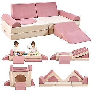 HAHASOLE Kids Couch, 12PCS Modular Kids Play Couch, Toddler Couch for Playroom, Convertible Kids Foam Climbing Play Set, Imaginative Creative Play Sofa for Boys & Girls, Play Couch for Toddlers