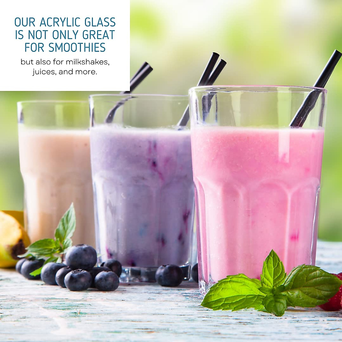 12 Oz Drinking Glasses Tritan Acrylic Cups Set By Decor Works - Glassware Plastic Tumblers - Water Glasses Acrylic Glasses - BPA Free & Durable - Dishwasher Safe Drinking Glasses Set Of 6