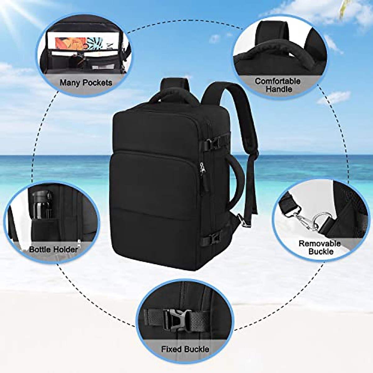 Hanples Large Travel Laptop Backpack for Men Women, Carry On Backpack, Hiking Backpack, Waterproof Durable Business Backpack with USB Charging Port, College Computer Bag, Fits 16 Inch Laptop