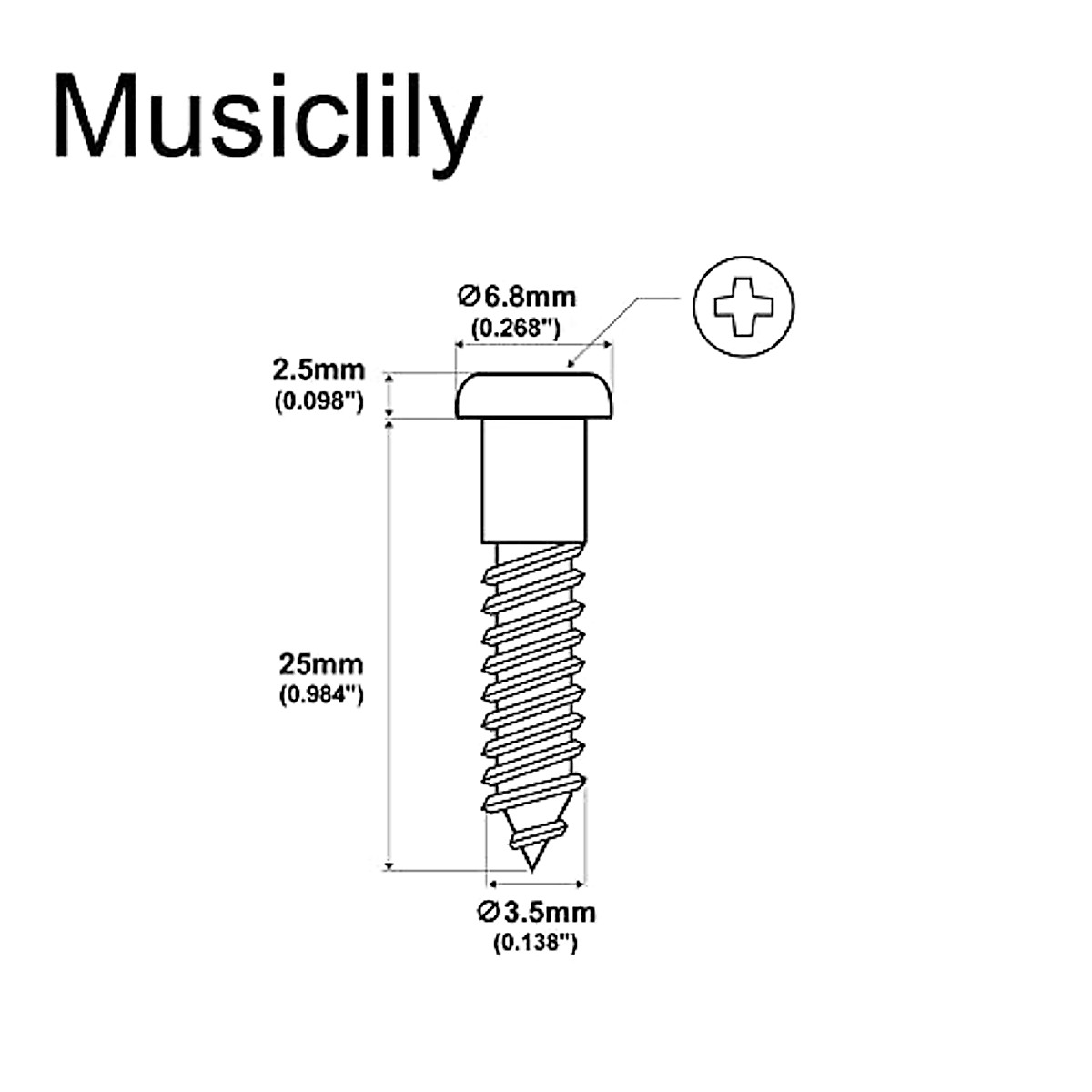 Musiclily Ultra 3.5x25mm Stainless Steel Tremolo Bridge Mounting Screws for Strat Style Electric Guitar Replacement, Nickel (Set of 6)