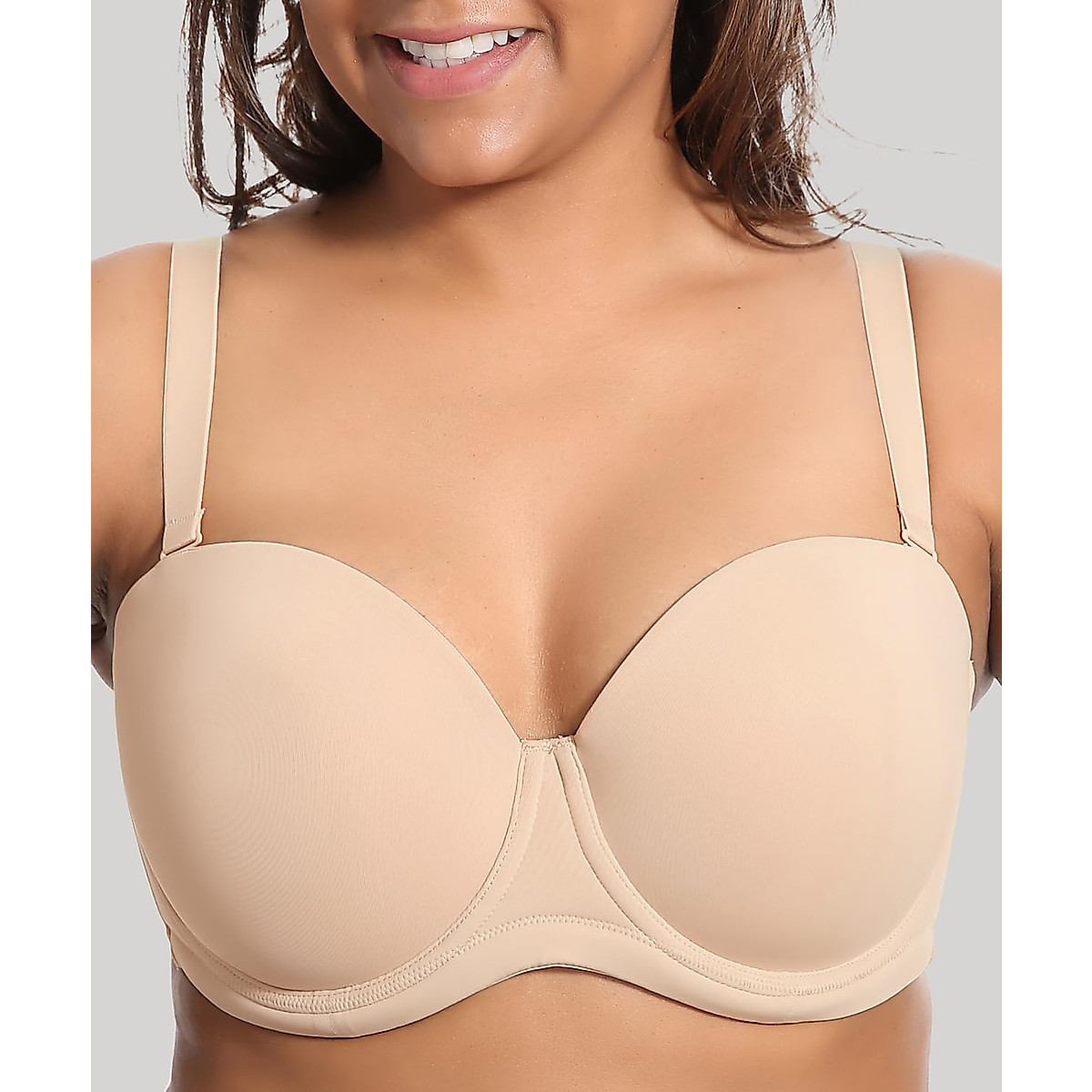 DELIMIRA Women's Underwire Contour Multiway Full Coverage Strapless Bra Plus Size Beige 46DD