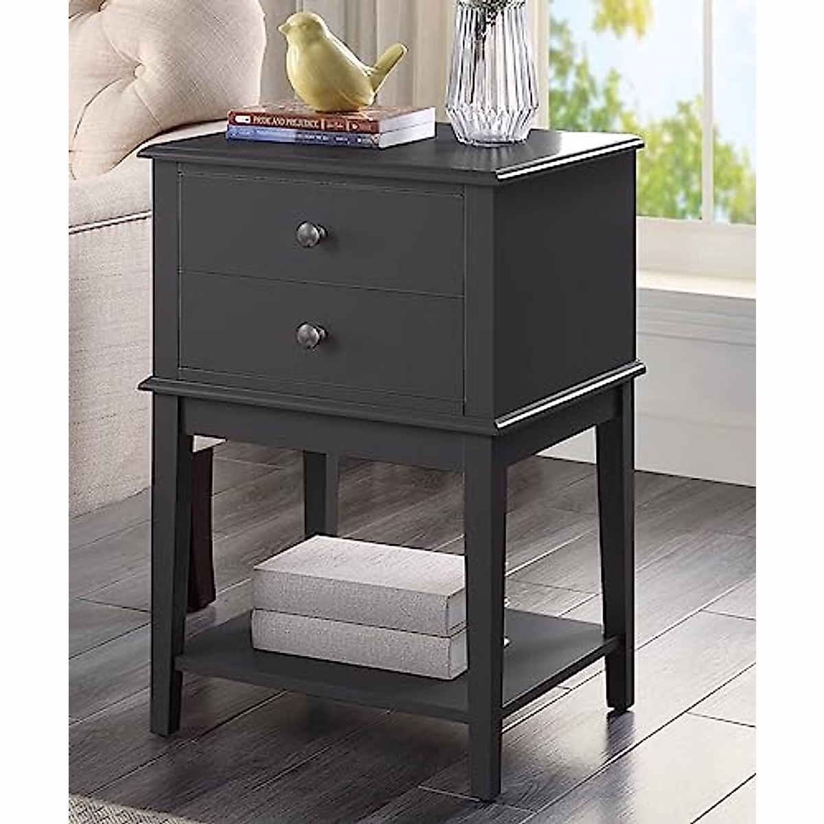 WOODEEM Black Nightstand with 2 Drawers for Bedrooms Tall 28", Big Wooden Side Tables for Kids Room, Large Modern End Table for Living Room