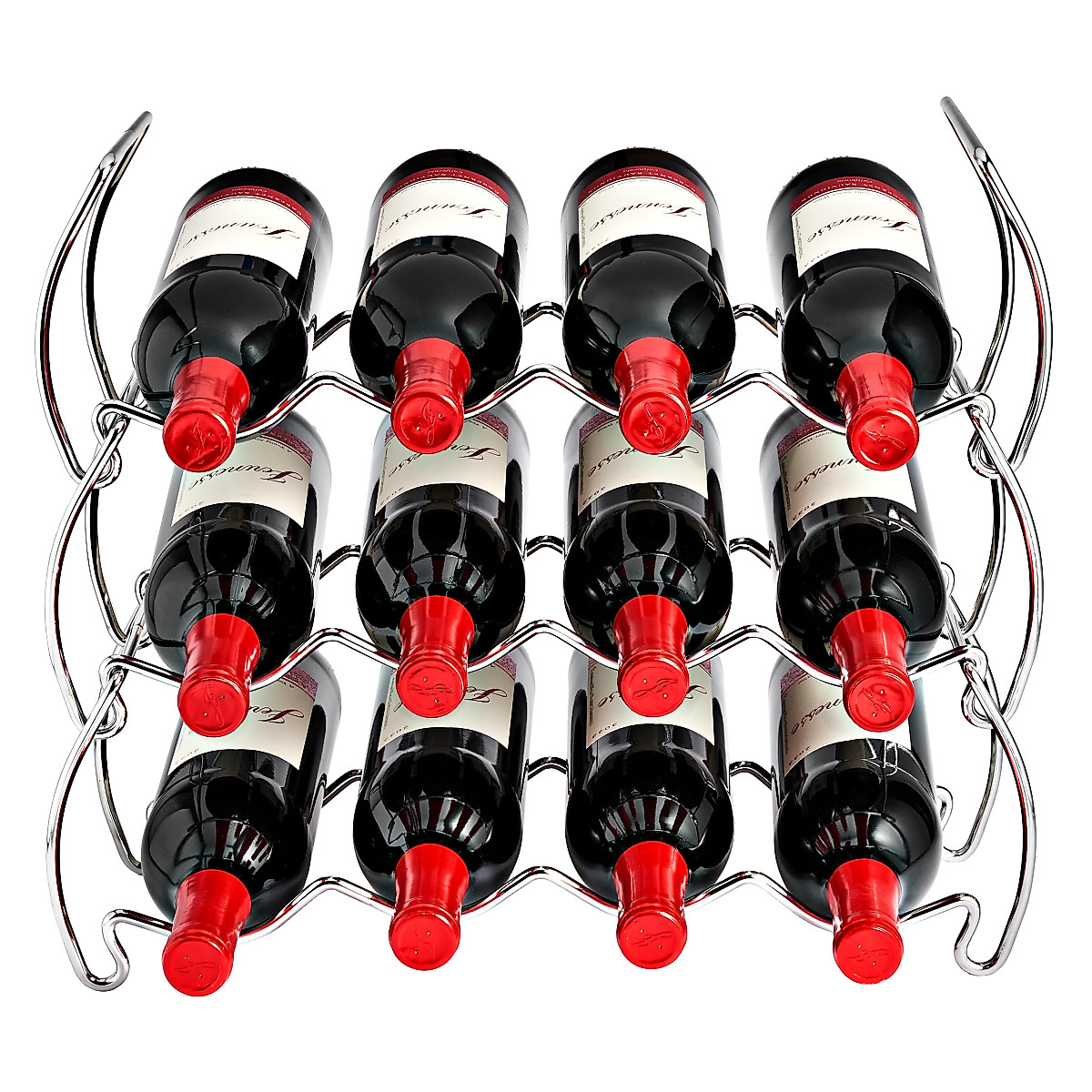 Sorbus® 3-Tier Stackable Wine Rack - Classic Style Wine Racks for Bottles - Perfect for Bar, Wine Cellar, Basement, Cabinet, Pantry, etc - Hold 12 Bottles, Metal (Silver)