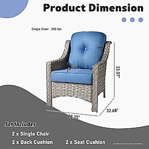 ovios 2 Piece Outdoor Patio Furniture with Single Sofa,Rattan Wicker Coversation Set with High Back,Sectional Sofa for Outside Porch Balcony Backyard Pool,Blue