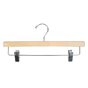 NAHANCO 6214RCCH 14” Wooden Pant Skirt Hanger with Chrome Hook and Clips, Natural (Pack of 100)