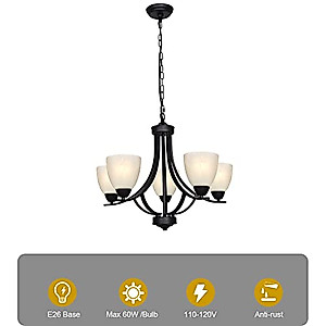 BONLICHT Traditional Chandelier Black 5 Light Modern Pendant Lights with Alabaster Glass, Industrial Vintage Dining Room Lighting Fixtures Hanging Flush Mount Ceiling Light for Bedroom Kitchen Island