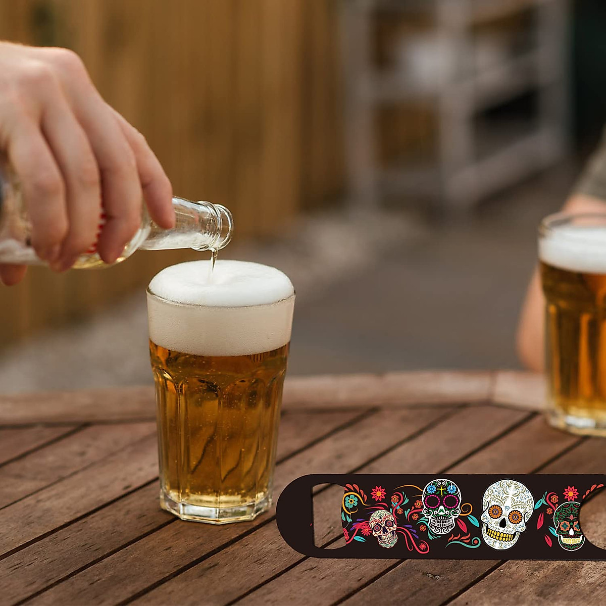 TRCENDE Sugar Skull Bottle Opener, Dia De Los Muertos Day of the Dead Decor Stainless Steel Bottle Opener Flat Bartender Speed Bar Key Bottle Opener for Bartenders