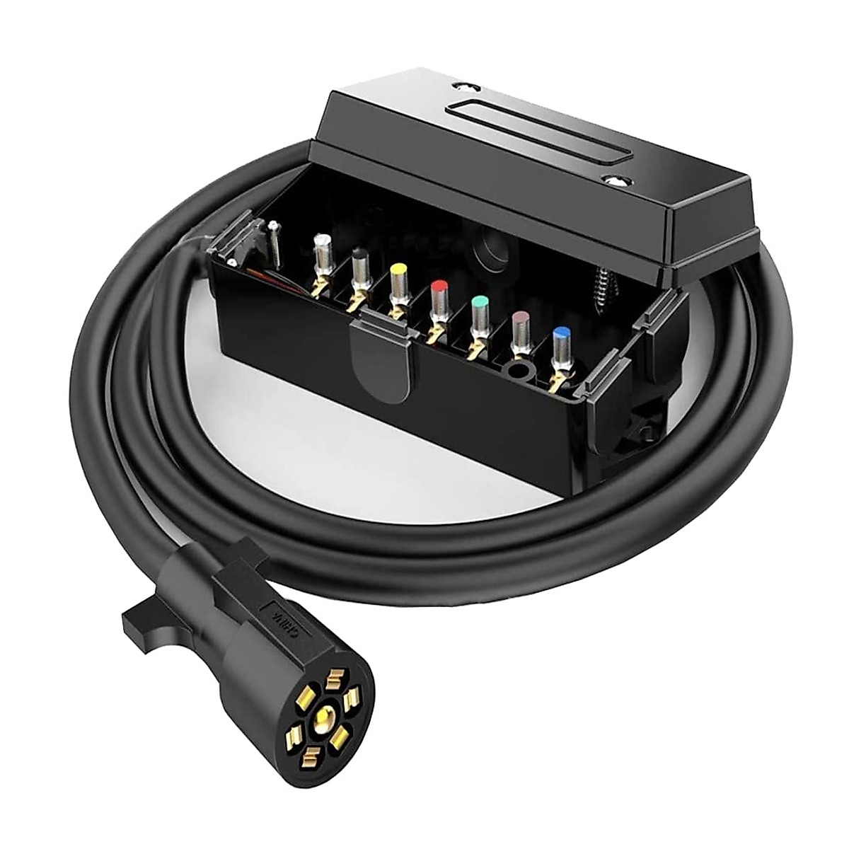 Posris 7 Way Trailer Plug Inline Trailer Cord with Junction Box for RV Trailers, Campers, Caravans, Food Trucks