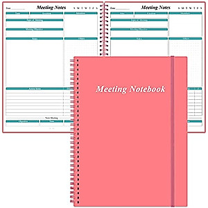 Meeting Notebook for Work with Action Items - A4 Spiral Project Planner Notebook for Note Taking, Office/ Business Meeting Notes Agenda Organizer for Men & Women, 80Sheets / 160 Pages, 8.5" x 11", Pink